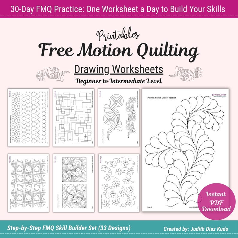 30-day FMQ Drawing Worksheets: Quilting Pattern Guide (PDF Download) - Etsy