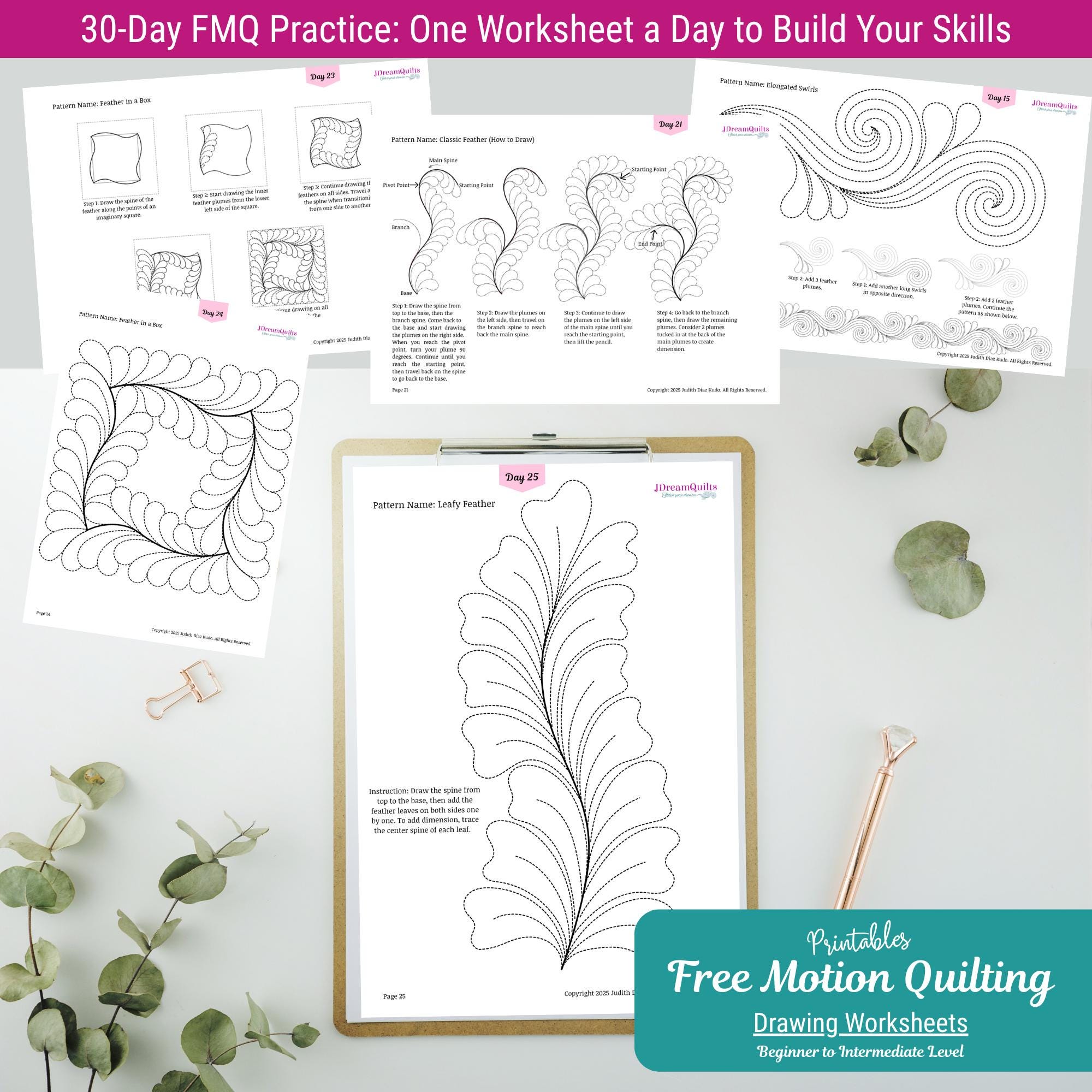 30-day FMQ Drawing Worksheets: Quilting Pattern Guide (PDF Download) - Etsy