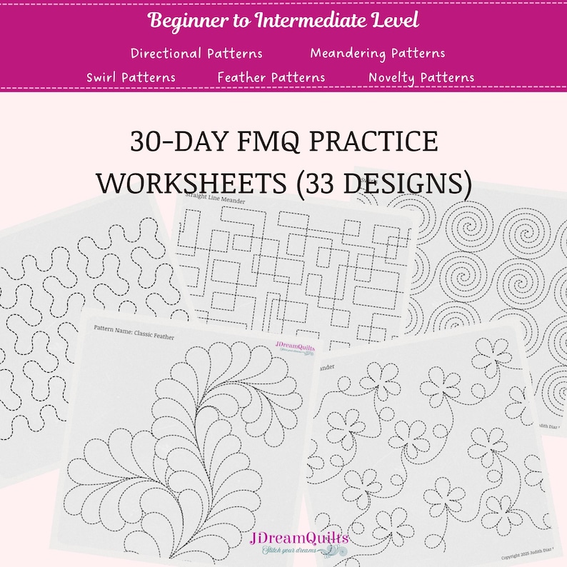 30-day FMQ Drawing Worksheets: Quilting Pattern Guide (PDF Download) - Etsy
