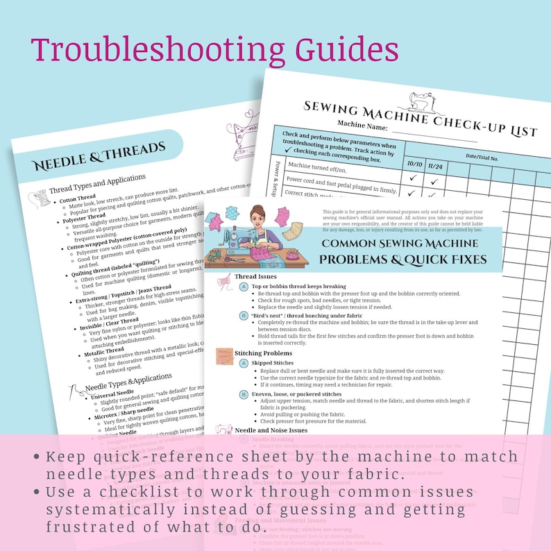 Printable Sewing Machine Maintenance Log, Project Tracker, Check-up ...