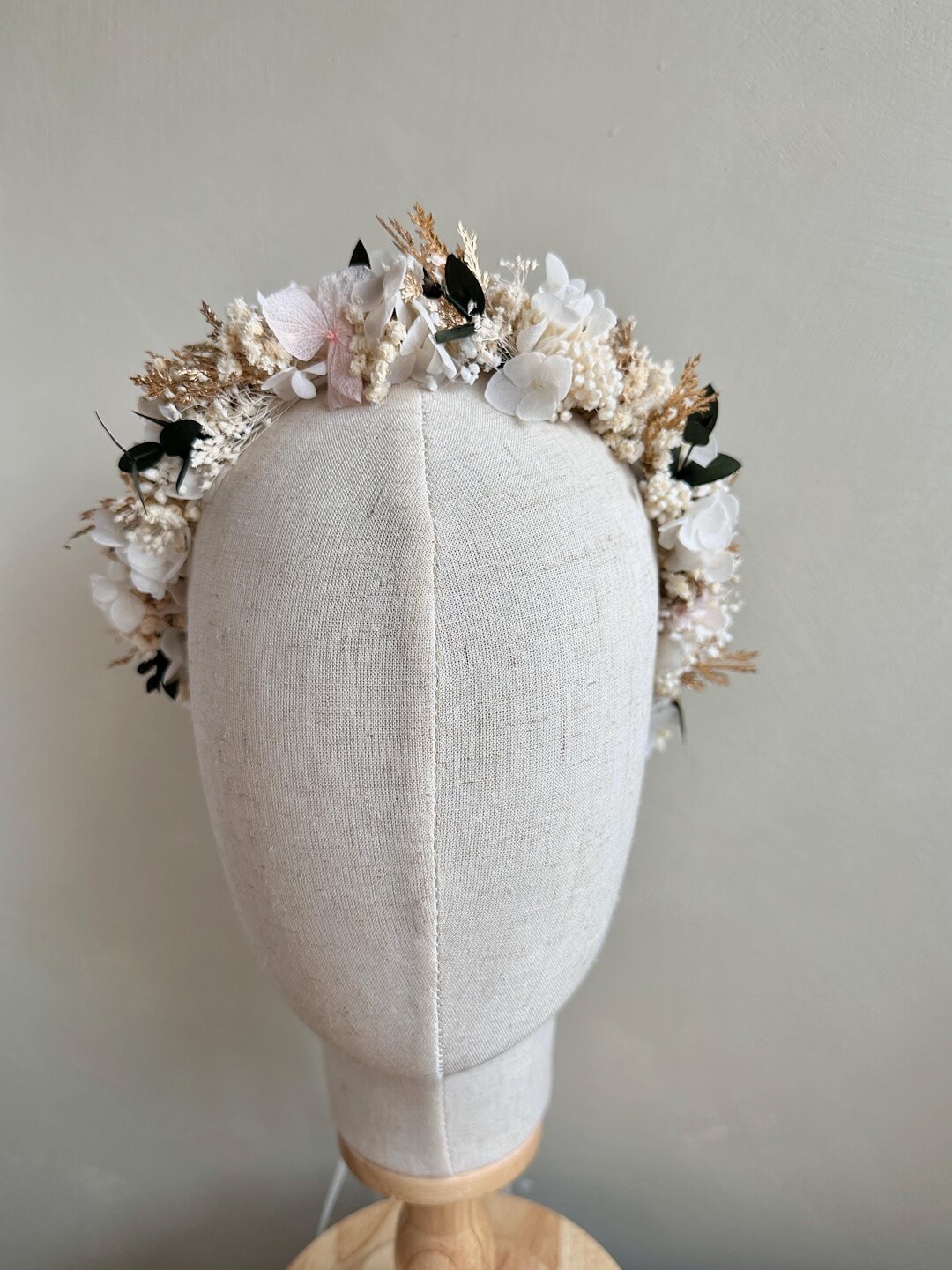 Bridal Flower Crown, Beige Gold Greenery Headband for Bride, Dried ...
