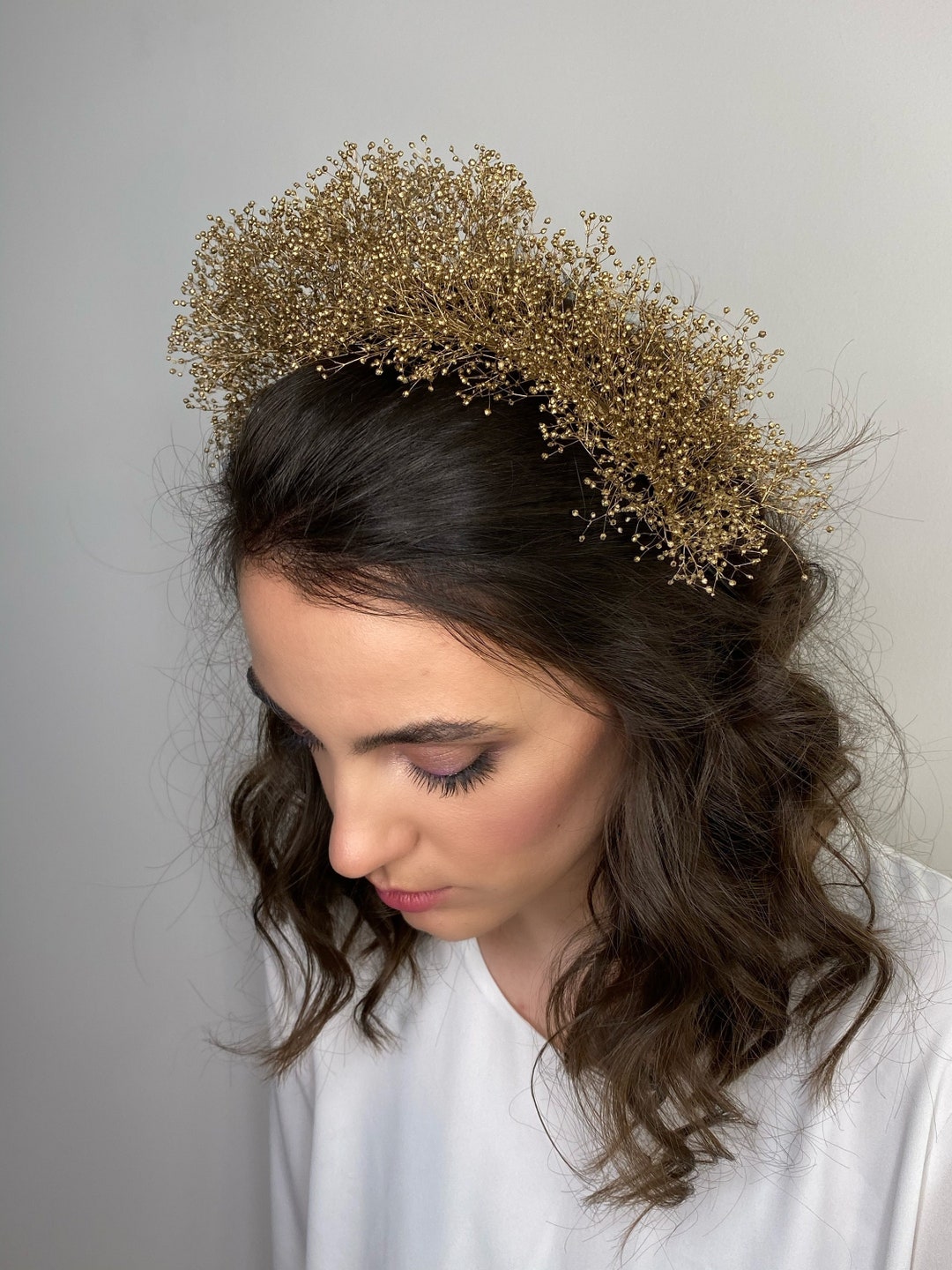 Golden Crown, Lush Gold Wedding Halo, Gypsophila Crown, Lush Monochrome ...