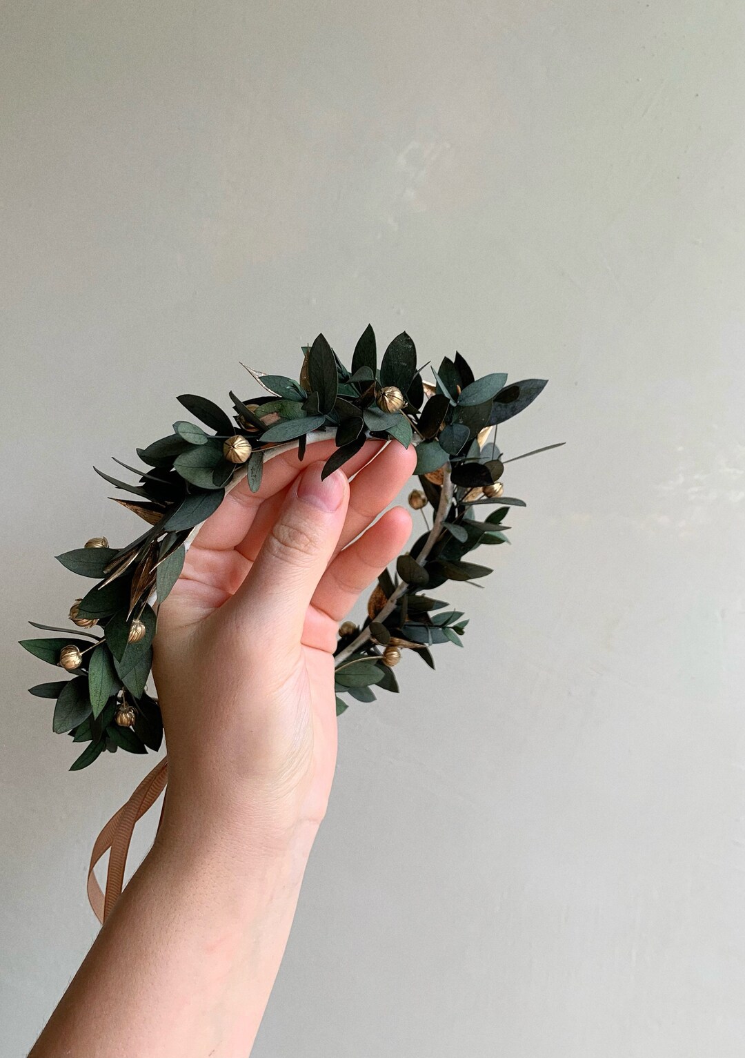 Greenery Gold Flower Crown Christmas Headband Dried Flower - Etsy