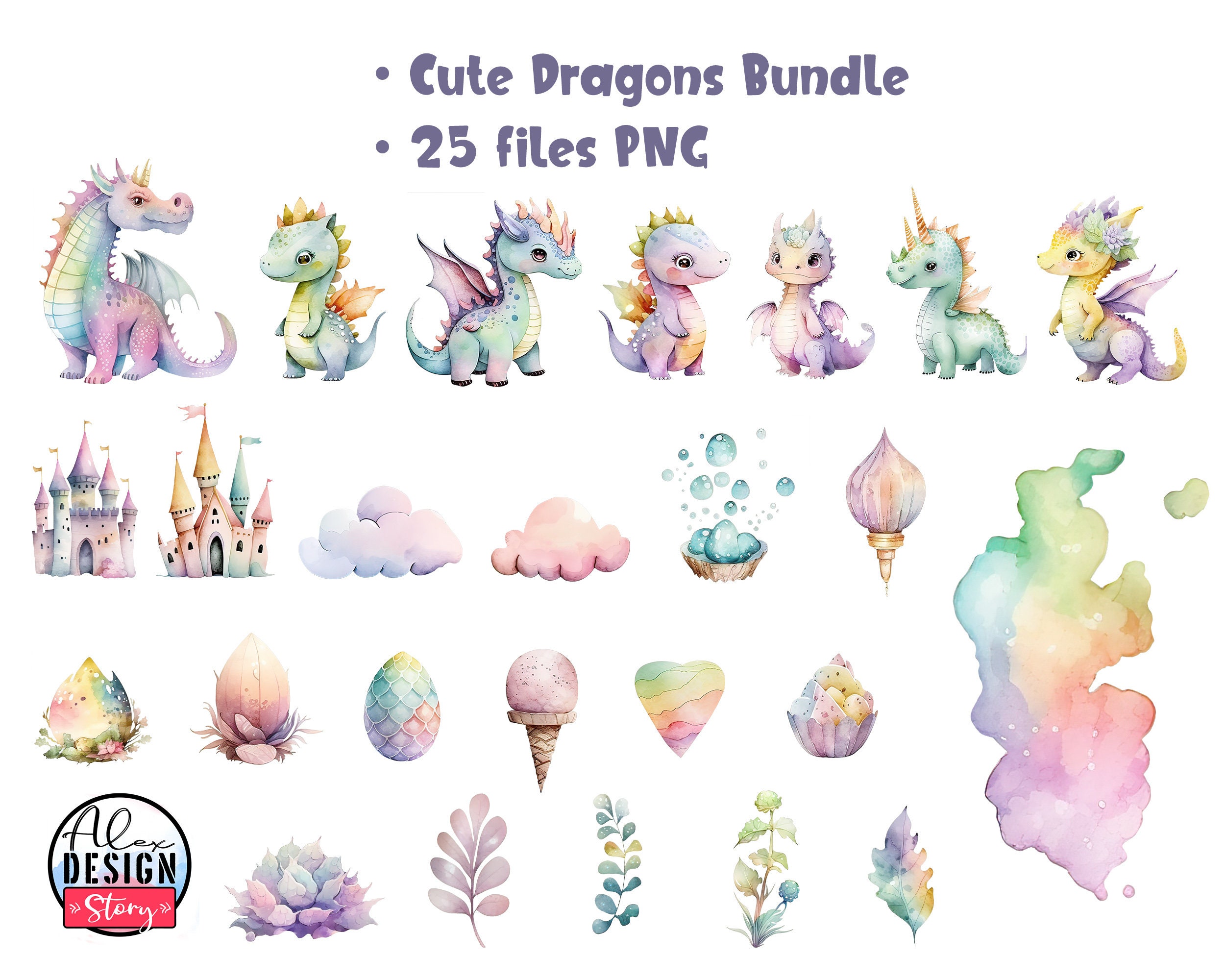 Cute Baby Dragon Clipart Mystical Animal Nursery Graphics for Kids ...
