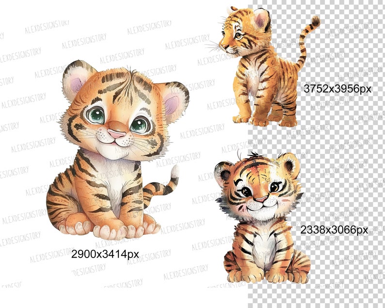 Watercolor Baby Tiger Clipart - Cute Baby Animal, Tiger Cubs, Cute ...