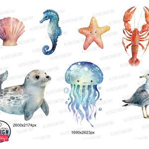 Watercolor Sea Animals Nursery Marine Life Clipart PNG Sealife Clipart ...