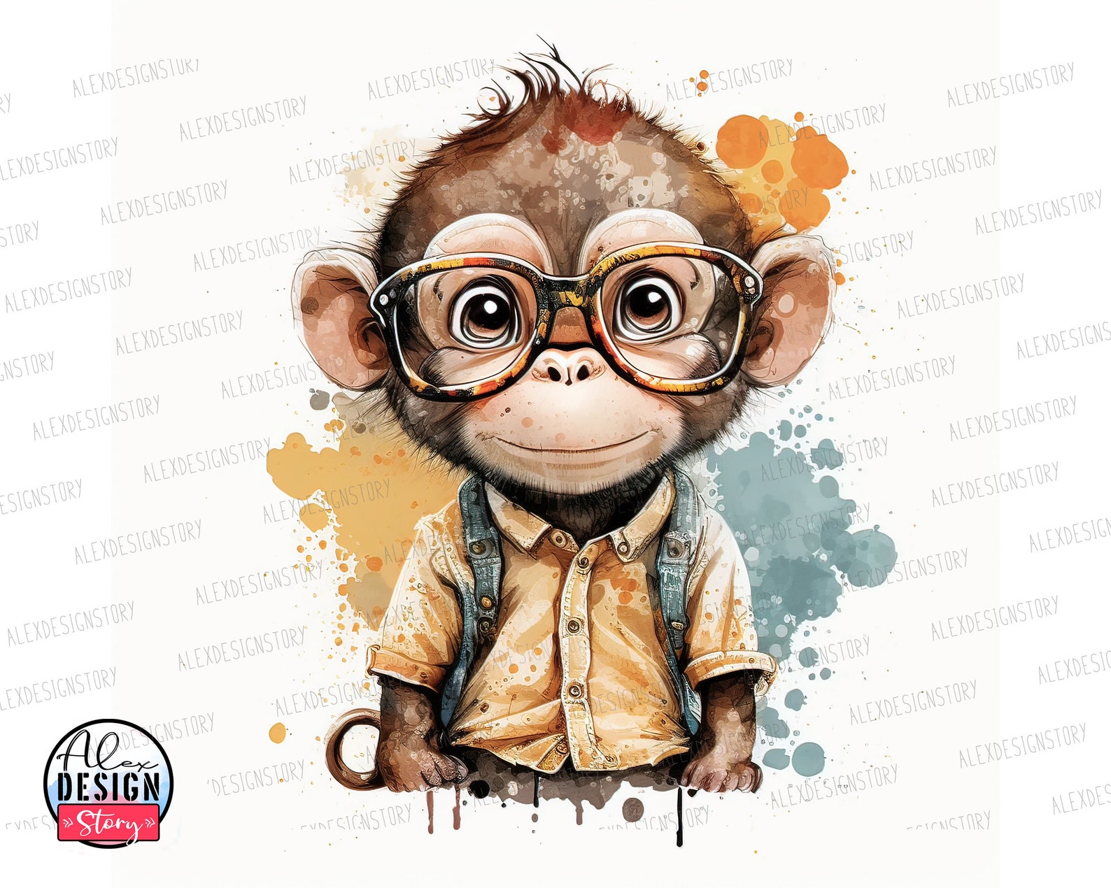 Cute Monkey Printable - Chimpanzee Wall Art, Animal With Glasses ...