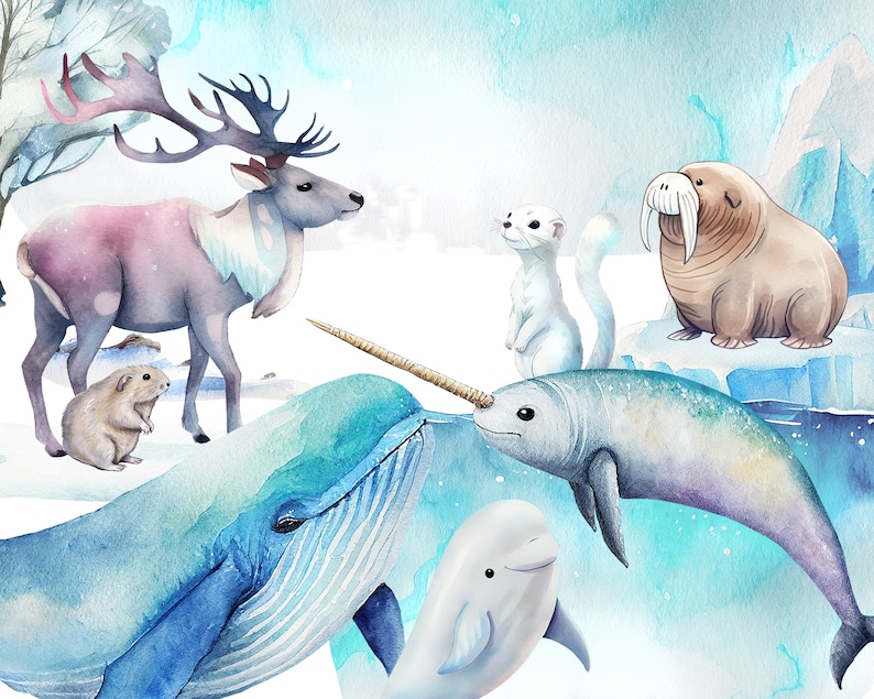 Arctic Animals Clipart - Nordic Animals, Watercolor Winter Animals ...