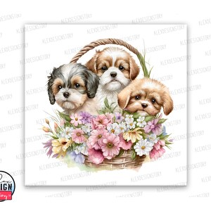 Watercolor Cute Puppies Clipart PNG - Cute Dog With Flowers, Puppy ...