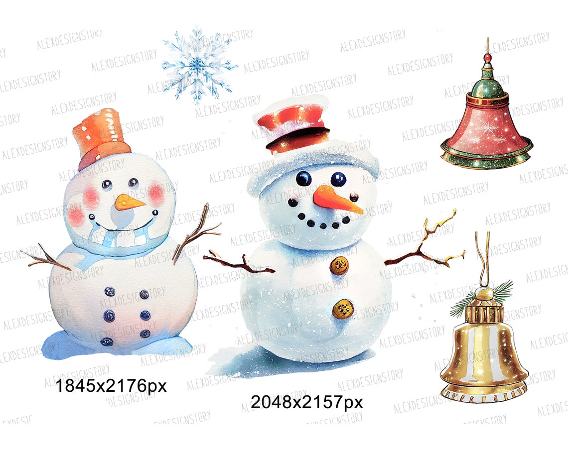 Christmas Watercolor Clipart Cute Santa Claus, Winter Holidays, Snowman ...