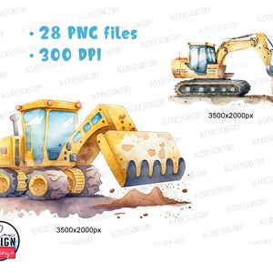 Watercolor Construction Vehicles Dump Truck Crane Clipart Digger ...