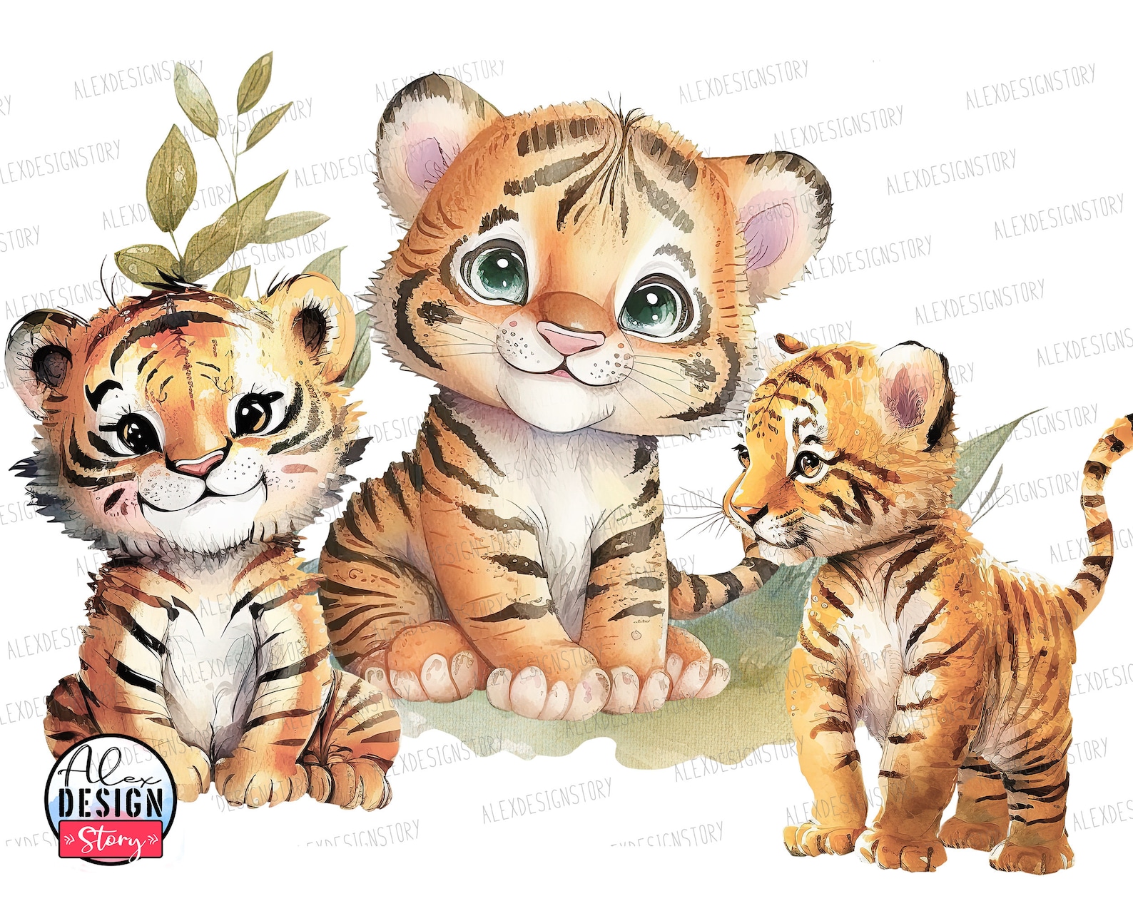 Watercolor Baby Tiger Clipart - Cute Baby Animal, Tiger Cubs, Cute ...
