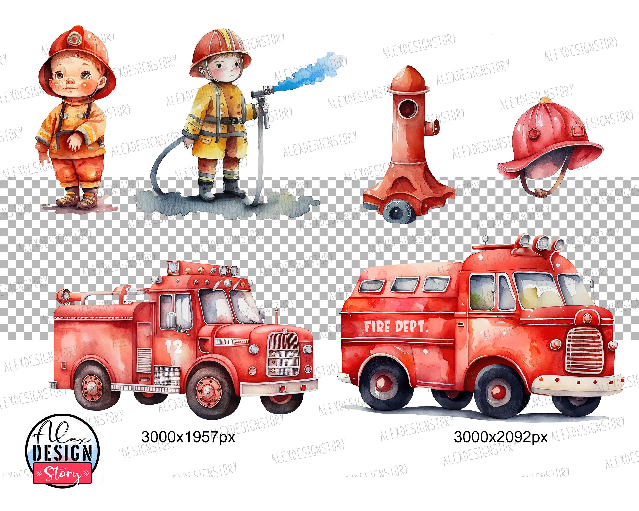 Fireman Clipart - Watercolor Firefighter Clipart, Firetruck Birthday ...