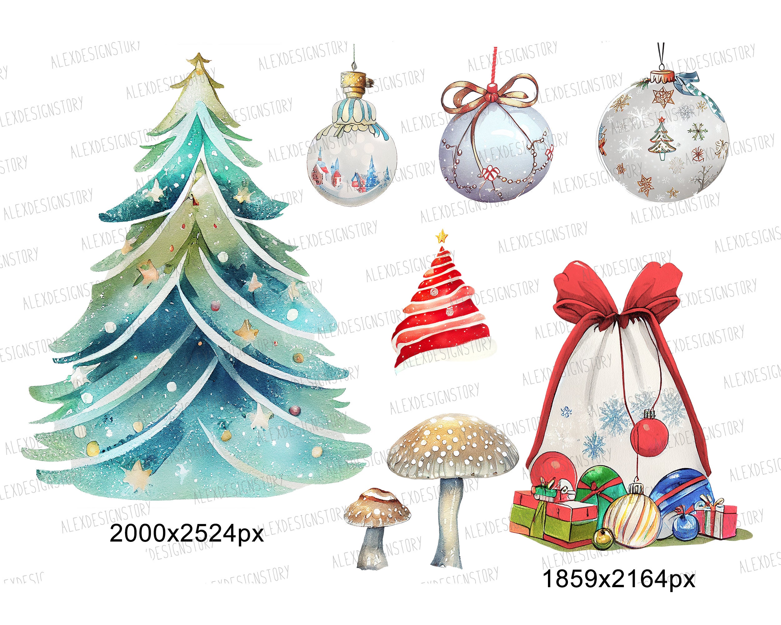 Christmas Watercolor Clipart - Cute Santa Claus, Winter Holidays ...