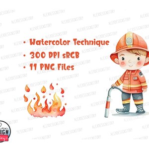 Nursery Graphics Watercolor Firefighter Clipart Firetruck PNG Fire ...
