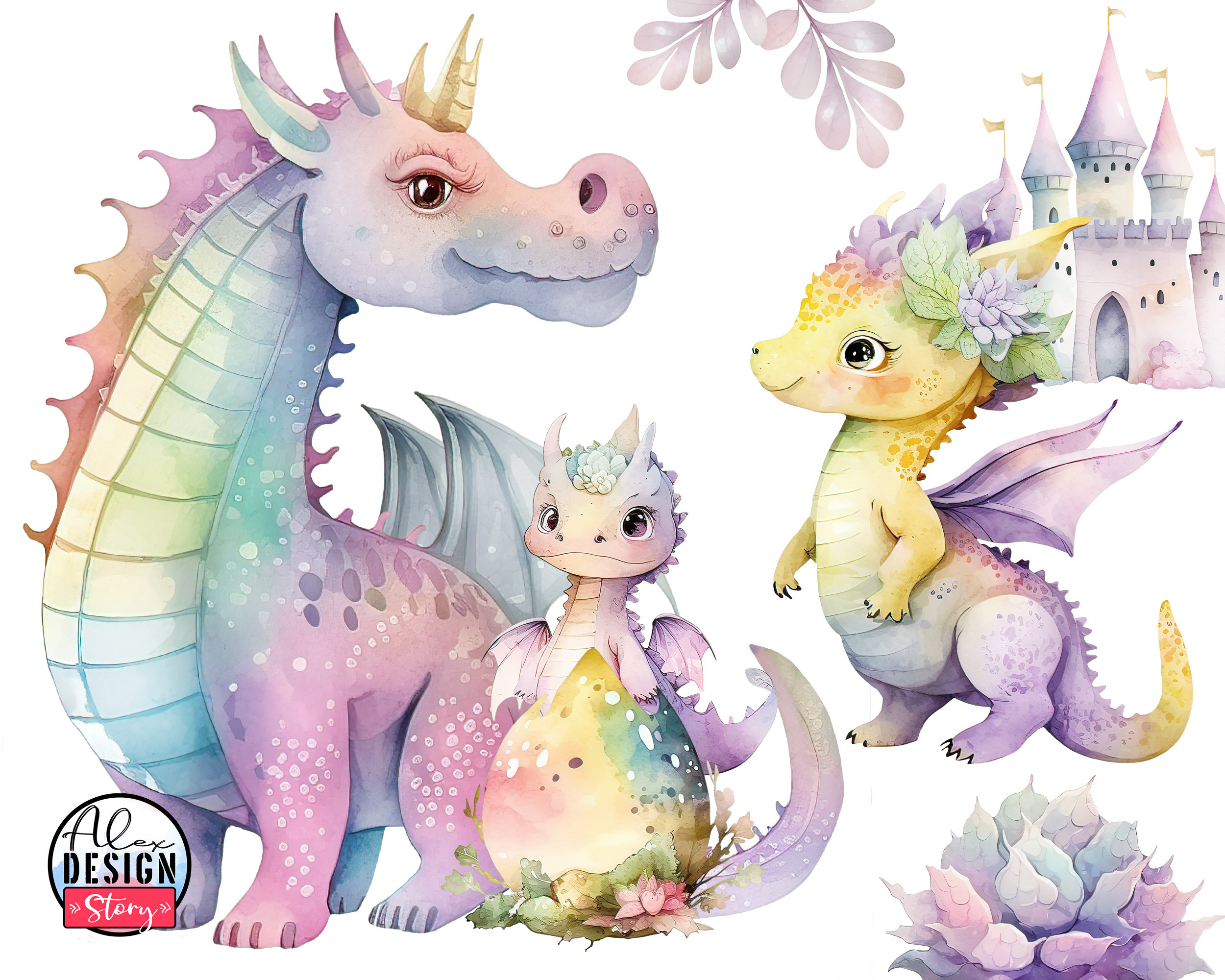Mother Dragon Family Mystical Animal Nursery Graphics for Kids ...