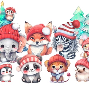 Cute Christmas Animals PNG - Watercolor Christmas Clipart, Cartoon ...
