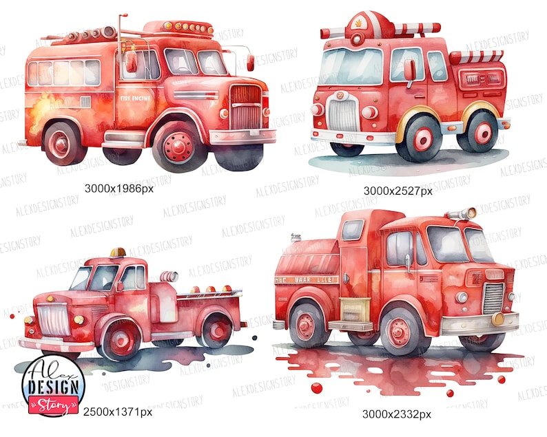 Nursery Graphics Watercolor Firefighter Clipart Firetruck PNG Fire ...