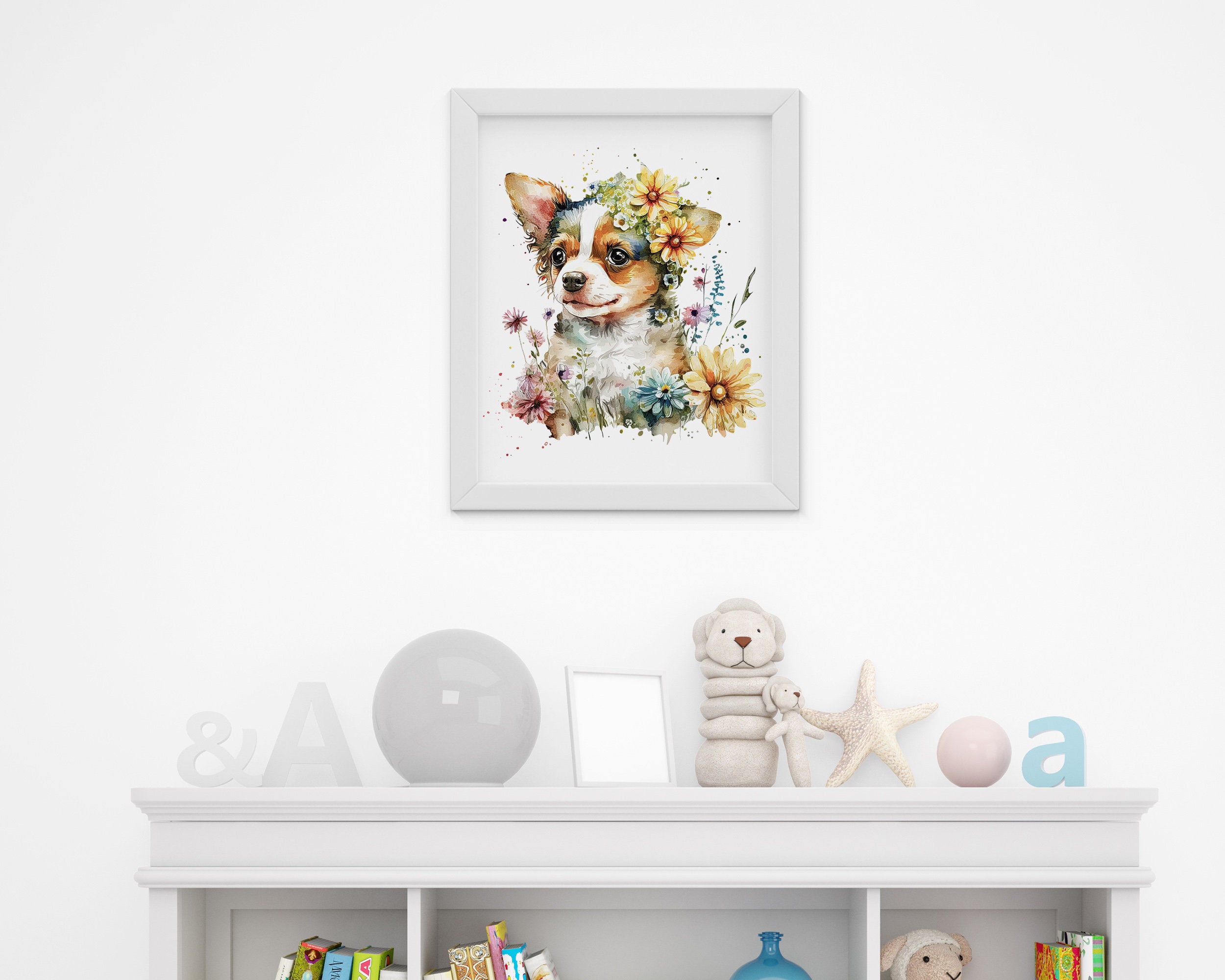 Watercolor Puppy Clipart Cute Dog With Flowers, Puppy Flowers Dog ...