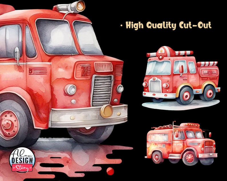 Nursery Graphics Watercolor Firefighter Clipart Firetruck PNG Fire ...