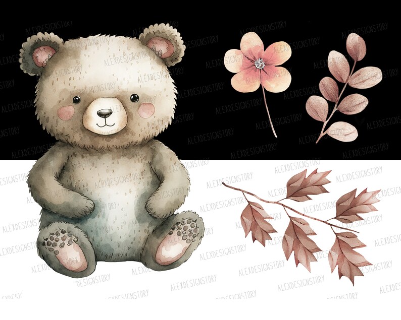 Watercolor Woodland Animals Clipart - Cute Teddy Bear PNG, Forest Fox ...