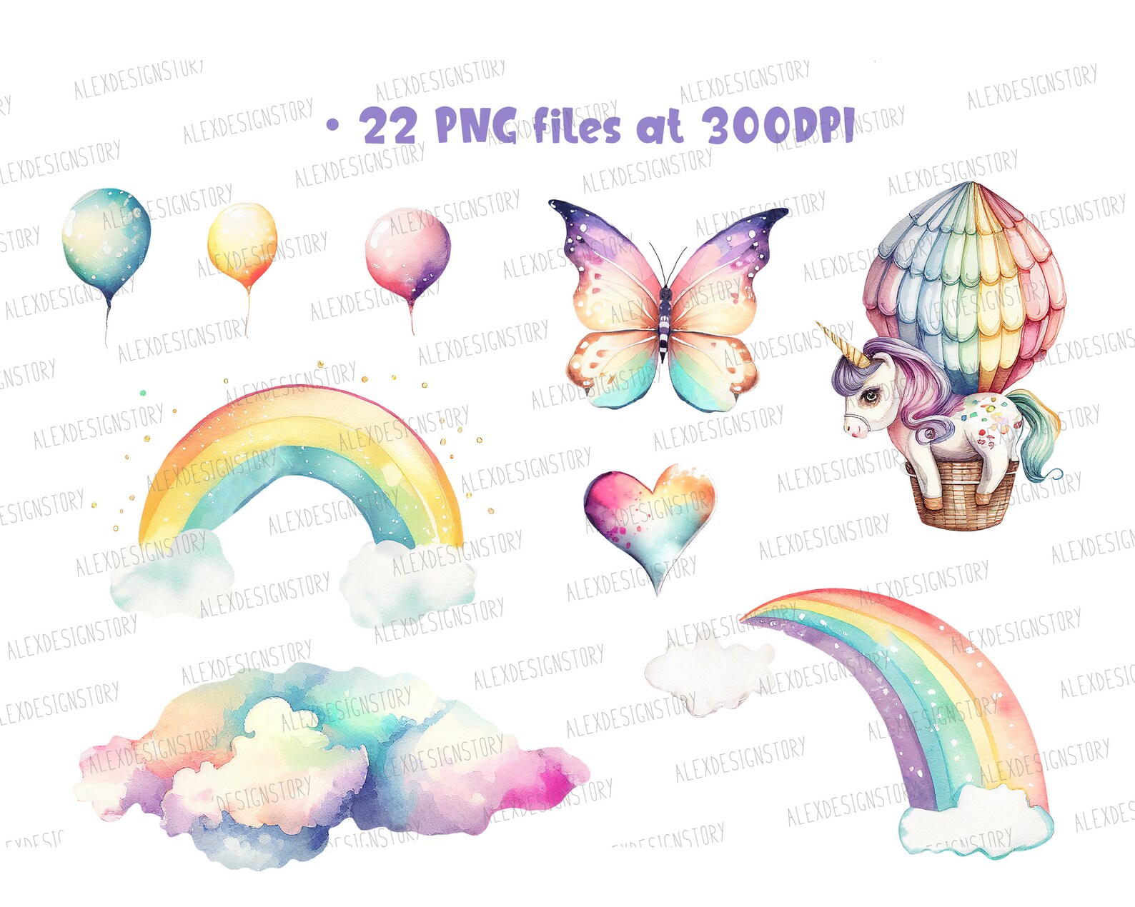 Rainbow Unicorn Clipart Pony Clipart, Rainbow Stars, Watercolor Unicorn ...