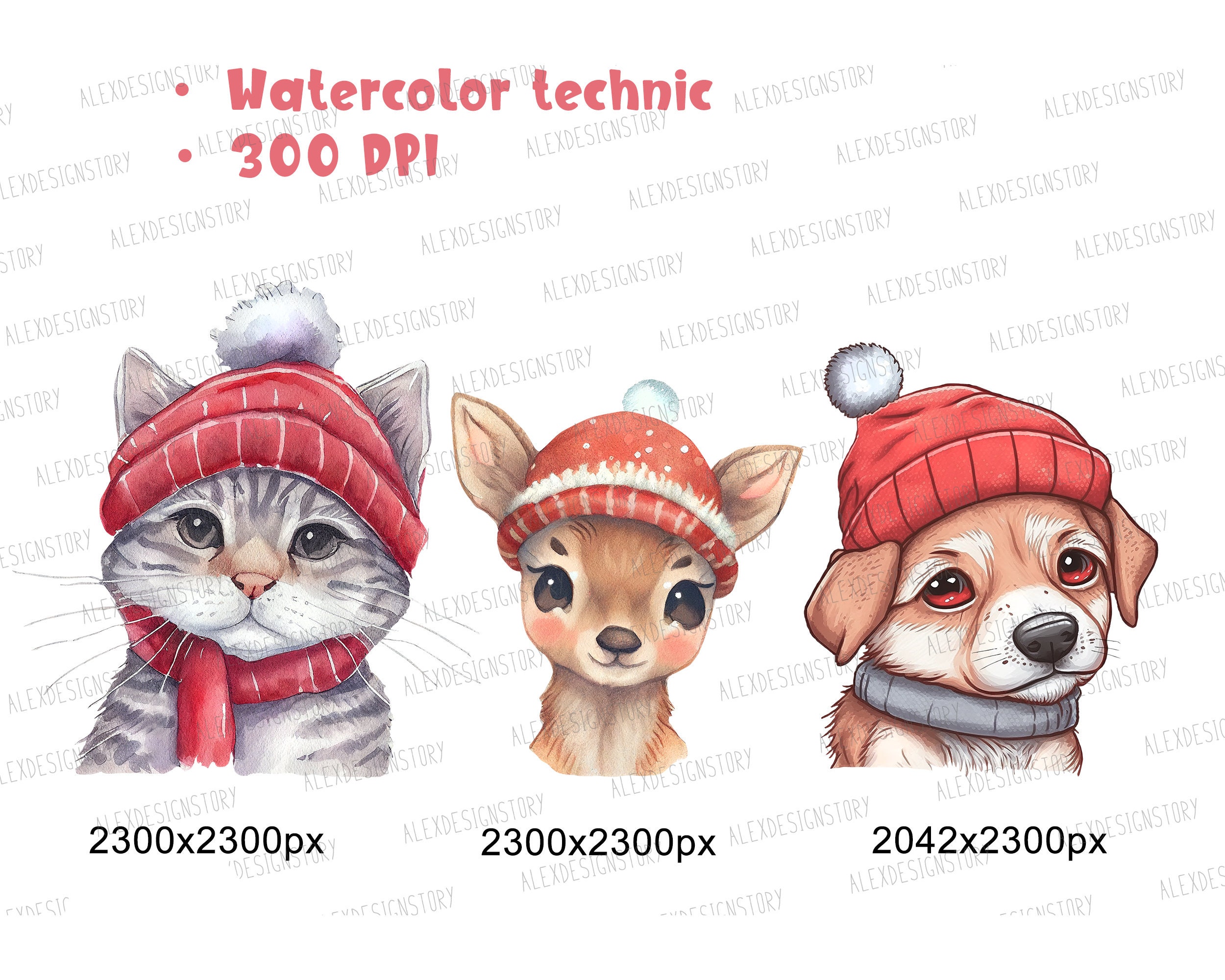 Cute Christmas Animals PNG - Watercolor Christmas Clipart, Christmas ...