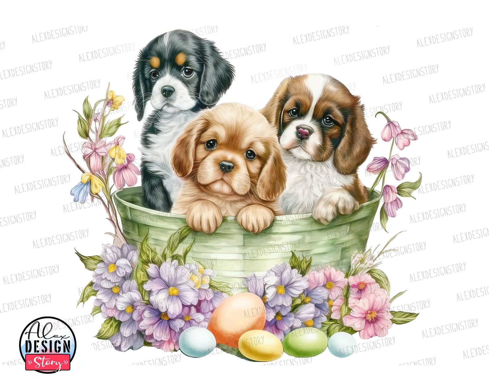 Watercolor Cute Puppies Clipart PNG - Easter Puppy Dog, Puppy Flowers ...