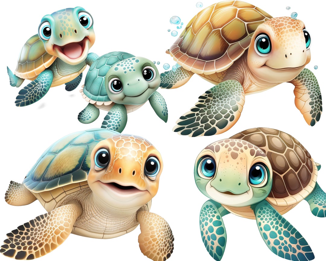 Cute Sea Turtle Clipart, Ocean Animals Sea Turtle Png, Kids Animal Art ...