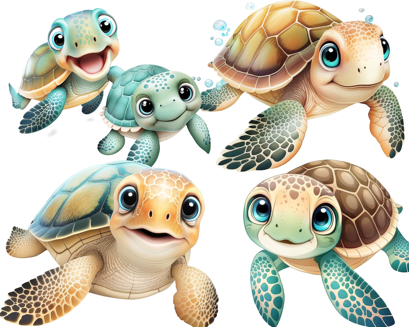 Cute Sea Turtle Clipart, Ocean Animals Sea Turtle Png, Kids Animal Art ...