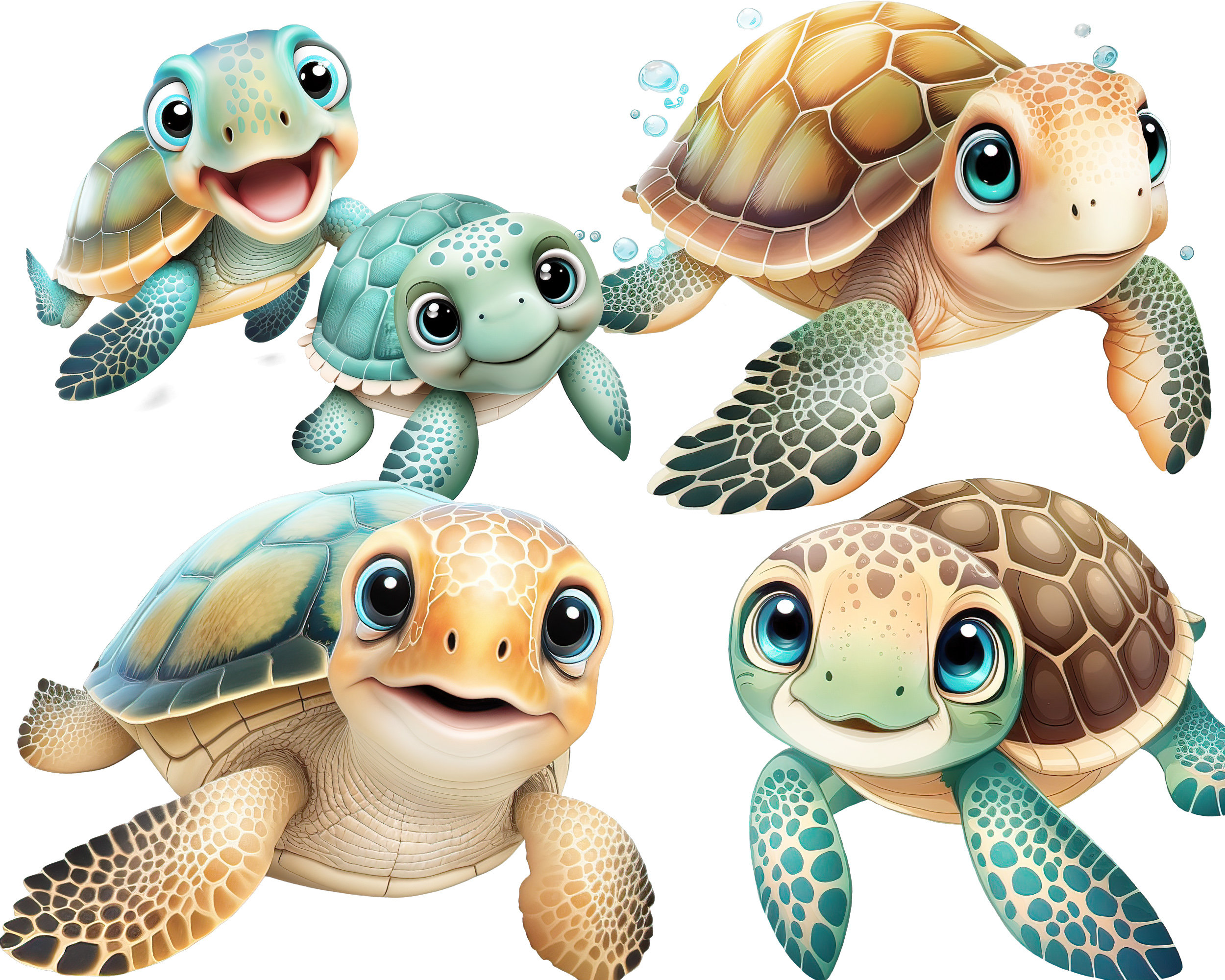 Cute Sea Turtle Clipart, Ocean Animals Sea Turtle Png, Kids Animal Art ...