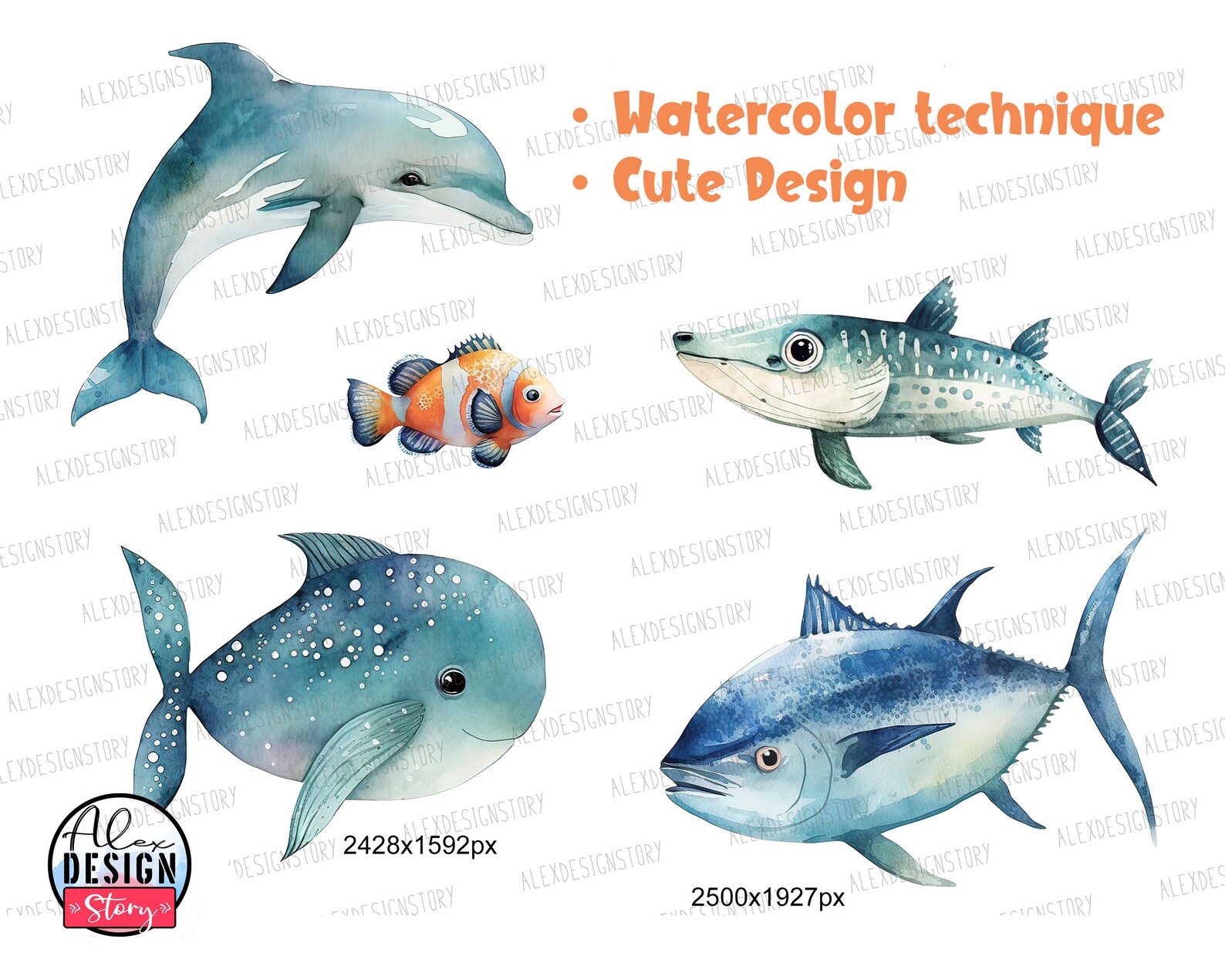 Watercolor Sea Animals Nursery Marine Life Clipart PNG Sealife Clipart ...