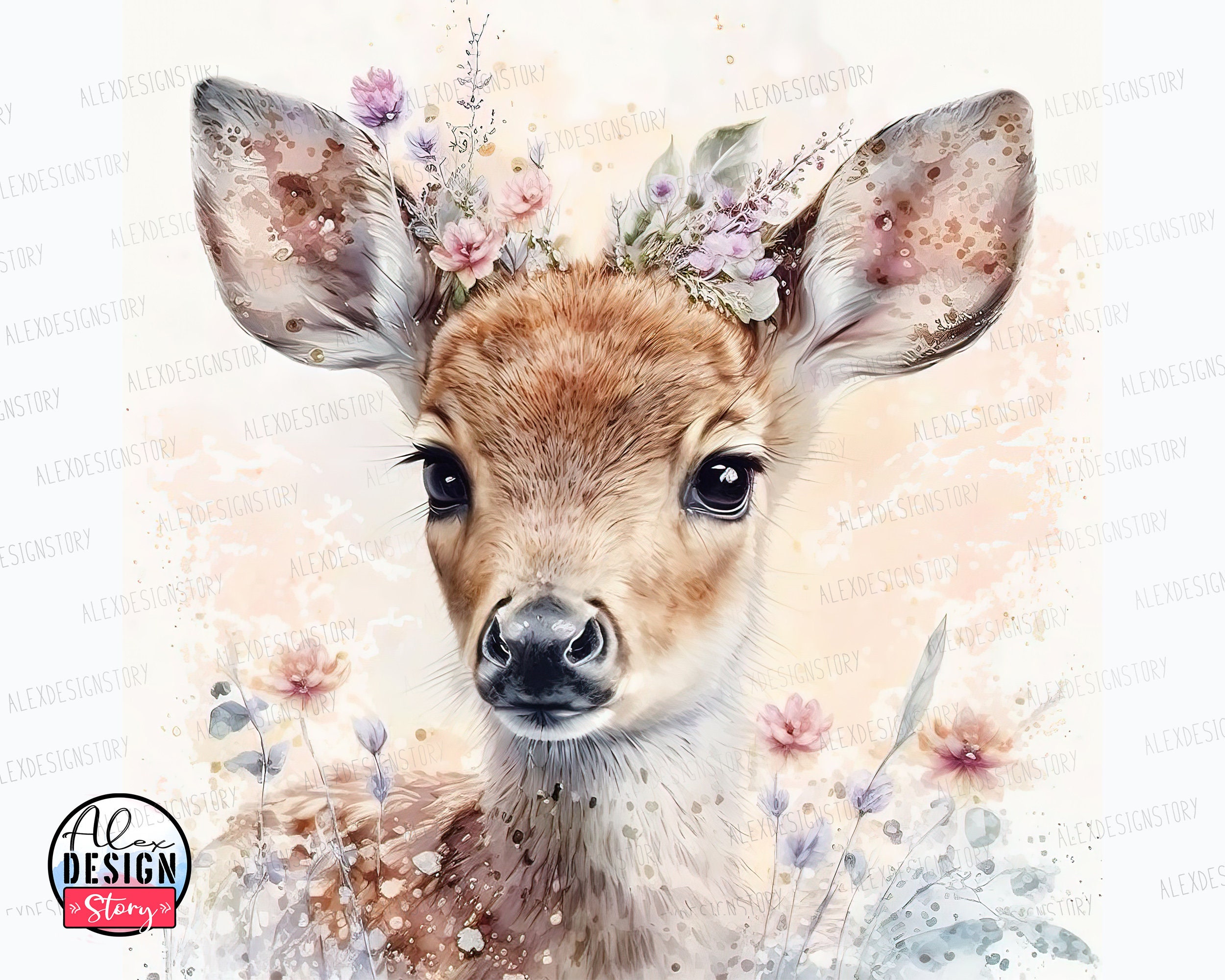 Watercolor Cute Deer Printable - Woodland Deer Nursery Decor, Deer ...