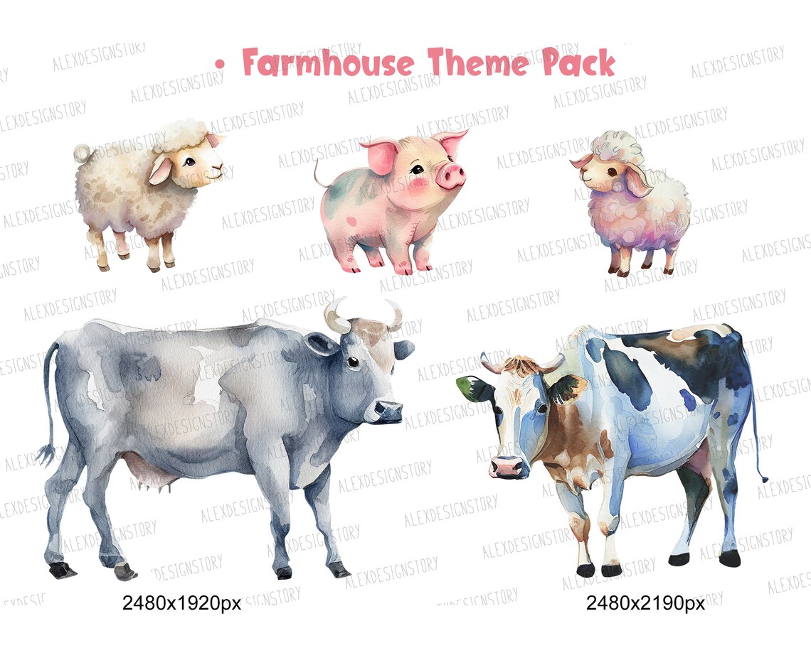 Watercolor Farm Clipart - Farmhouse, Cute Farm Clip Art, Nursery Farm ...