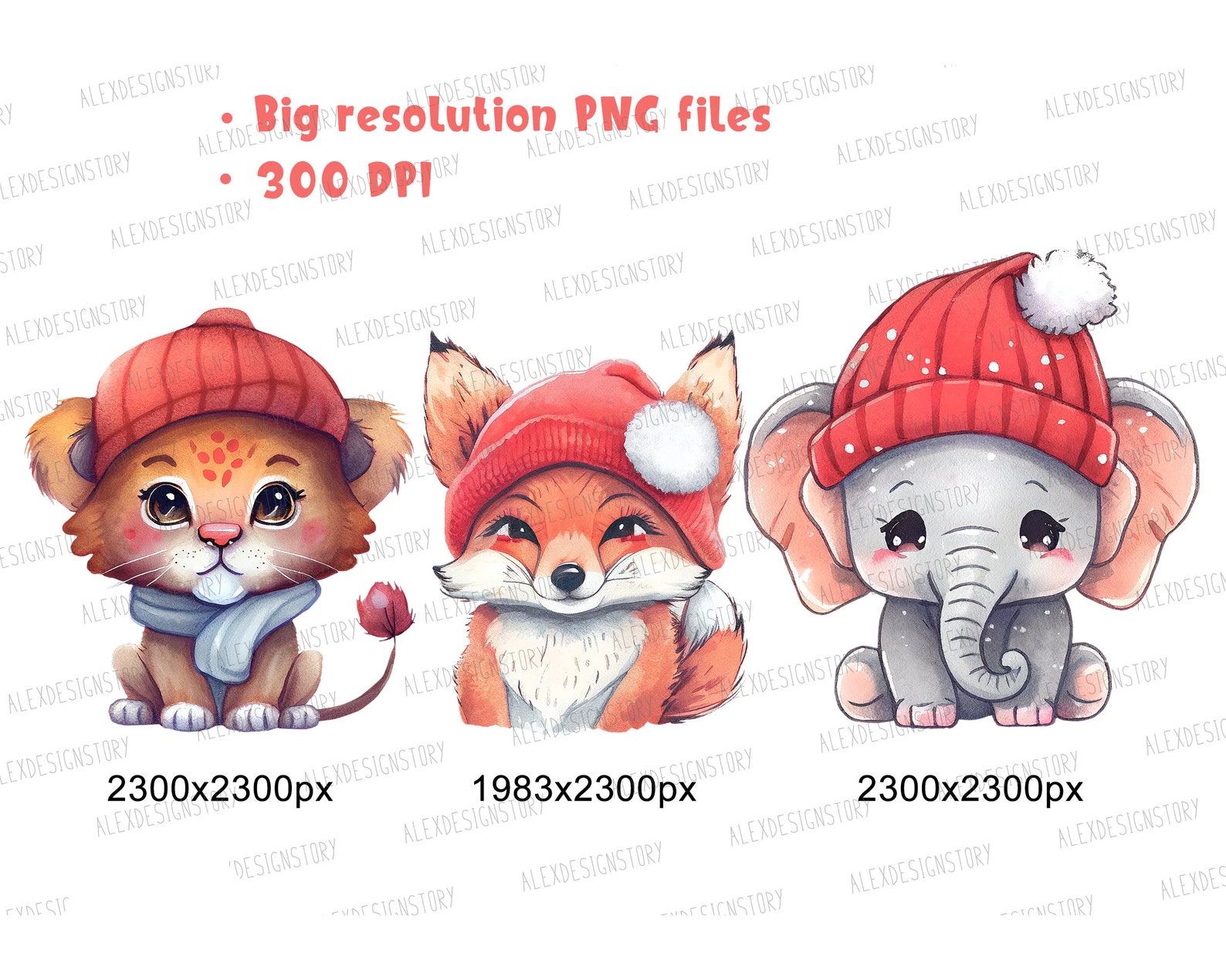 Cute Christmas Animals PNG - Watercolor Christmas Clipart, Cartoon ...