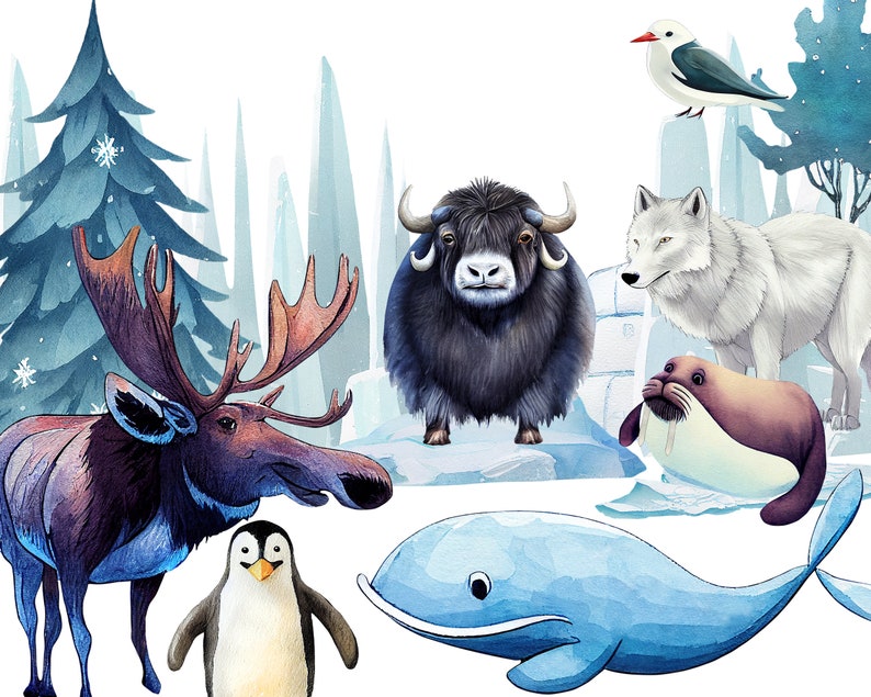 Arctic Animal Clipart - Nordic Animals, Watercolor Winter Animals ...