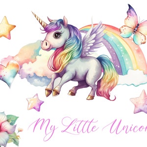 Rainbow Unicorn Clipart - Pony Clipart, Rainbow Stars, Watercolor ...
