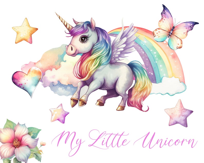 Rainbow Unicorn Clipart Pony Clipart, Rainbow Stars, Watercolor Unicorn ...