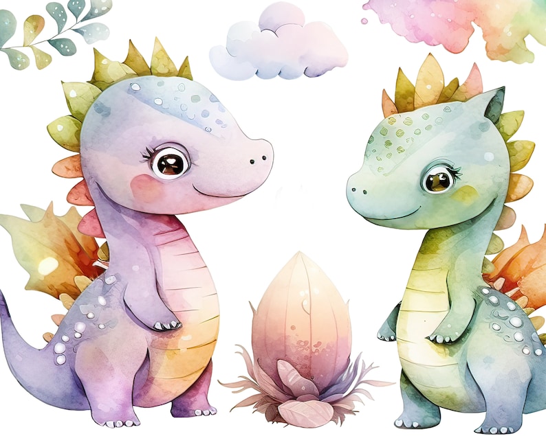 Cute Baby Dragon Clipart Mystical Animal Nursery Graphics for Kids ...