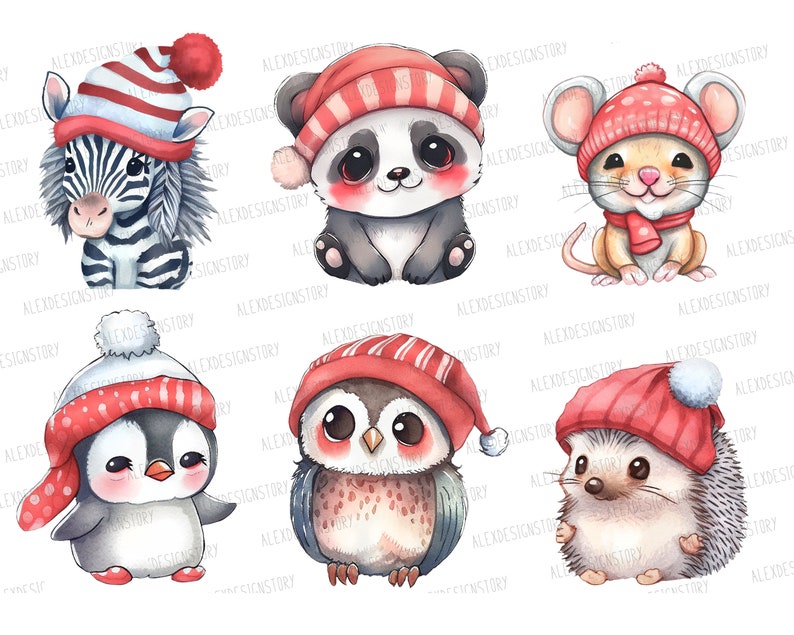 Cute Christmas Animals PNG - Watercolor Christmas Clipart, Cartoon ...