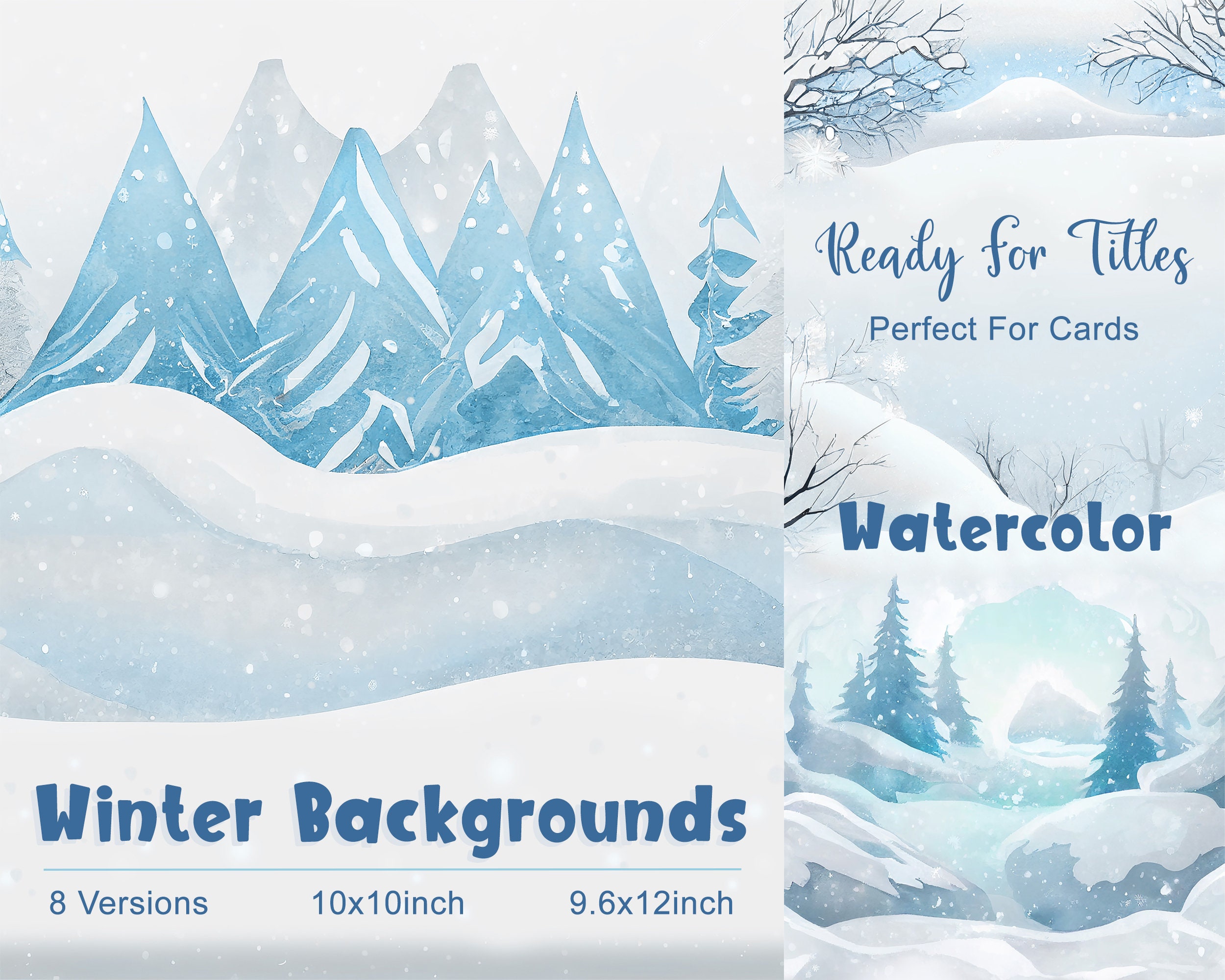 Winter Watercolor Backgrounds - Snowy Landscape Clipart, Card ...
