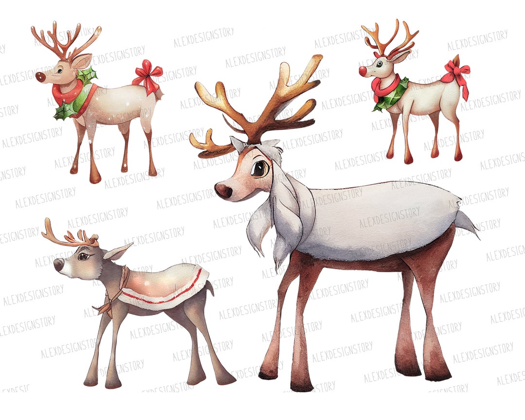 Watercolor Reindeer Clipart – Christmas Animal PNG (digital Download ...