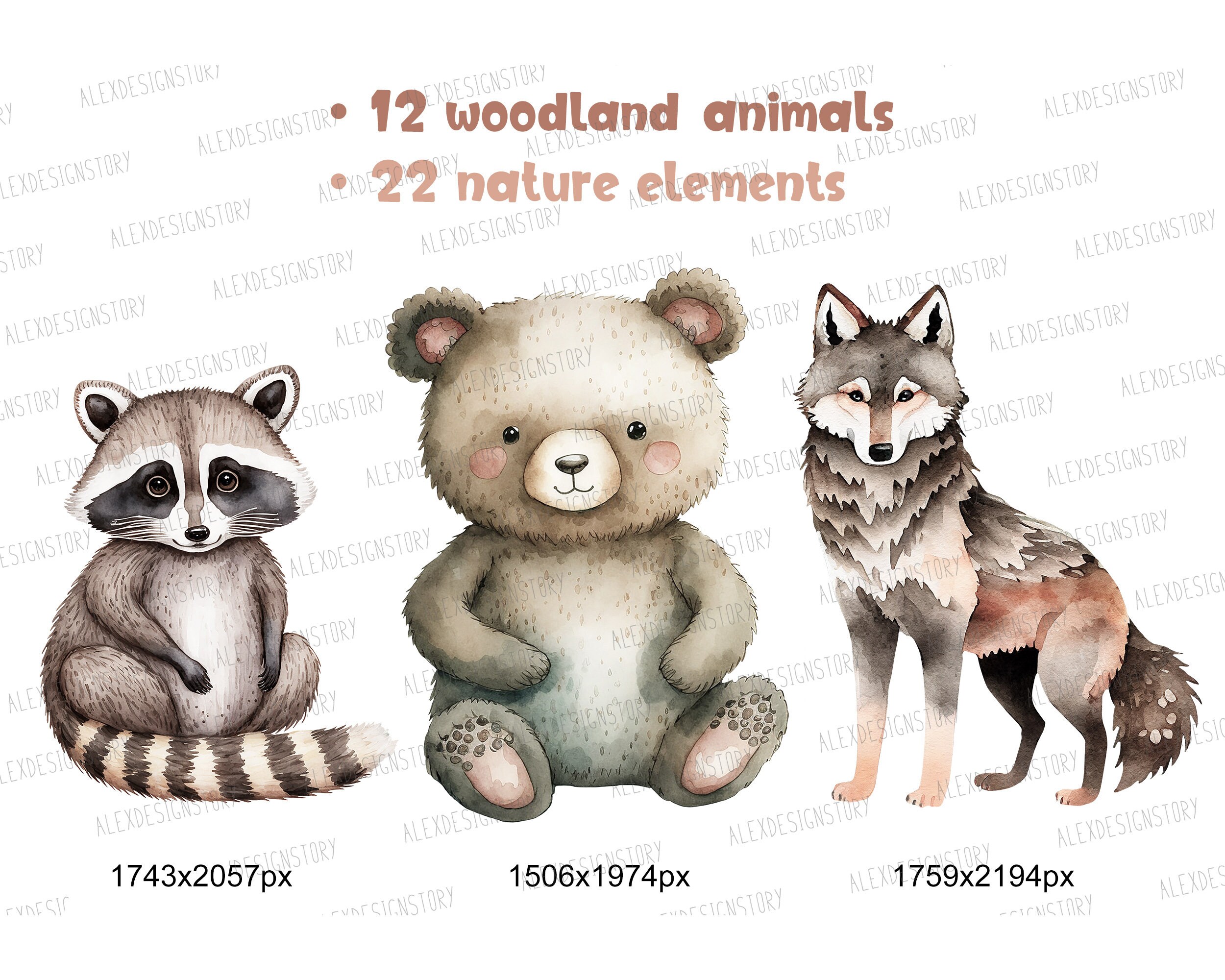 Watercolor Woodland Animals Clipart Cute Forest Animals, Bear, Deer ...