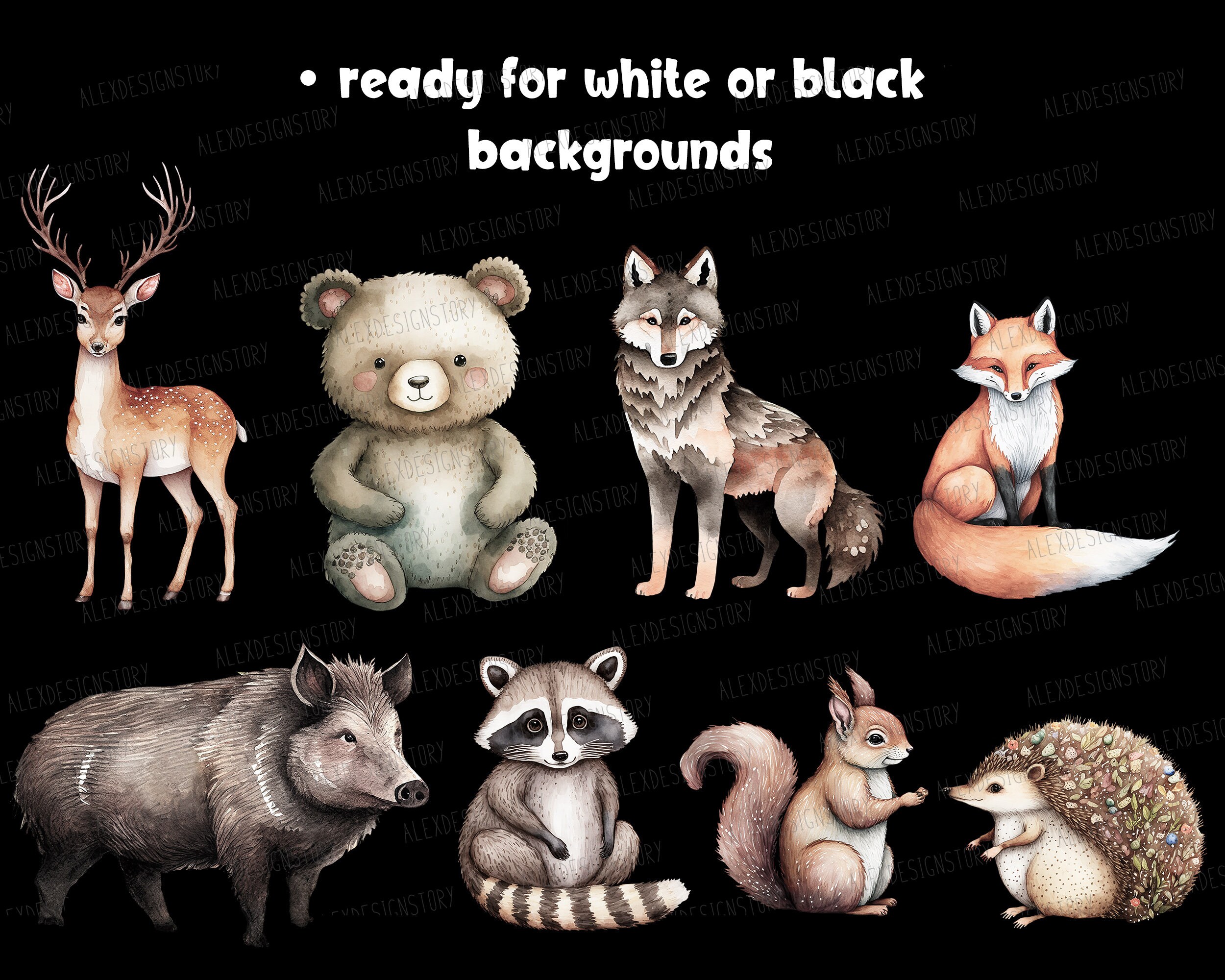 Watercolor Woodland Animals Clipart Cute Forest Animals, Bear, Deer ...