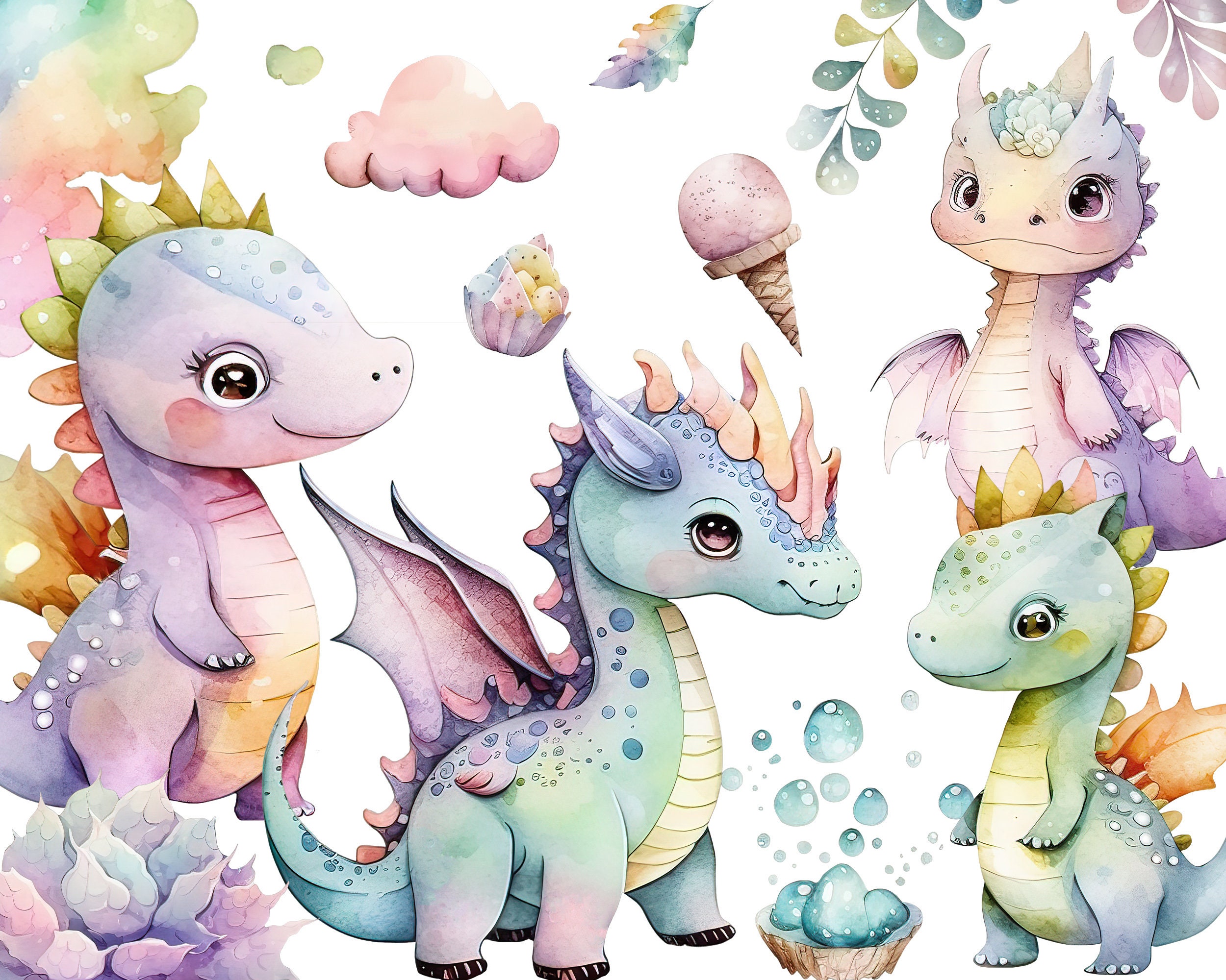 Cute Baby Dragon Clipart Mystical Animal Nursery Graphics for Kids ...
