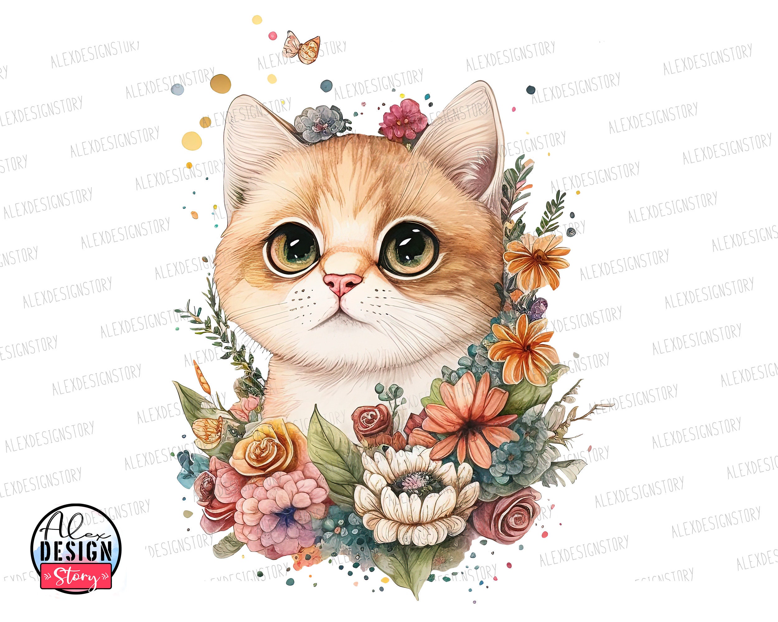 Watercolor Floral Cat - Cute Cat Clipart, Cat With Flower Crown ...