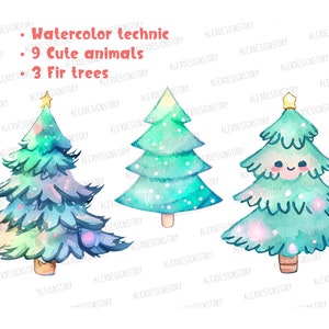 Cute Christmas Animals PNG - Watercolor Christmas Clipart, Cartoon ...