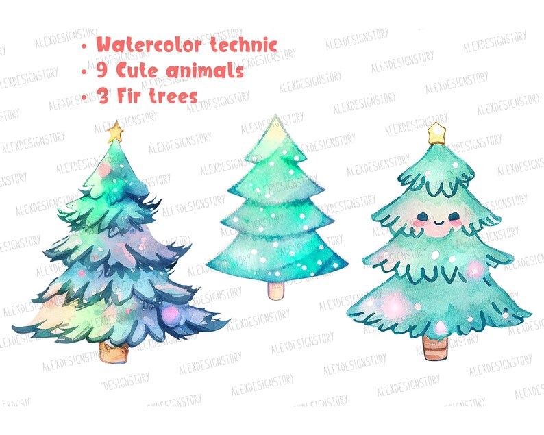 Cute Christmas Animals PNG Watercolor Christmas Clipart, Cartoon ...