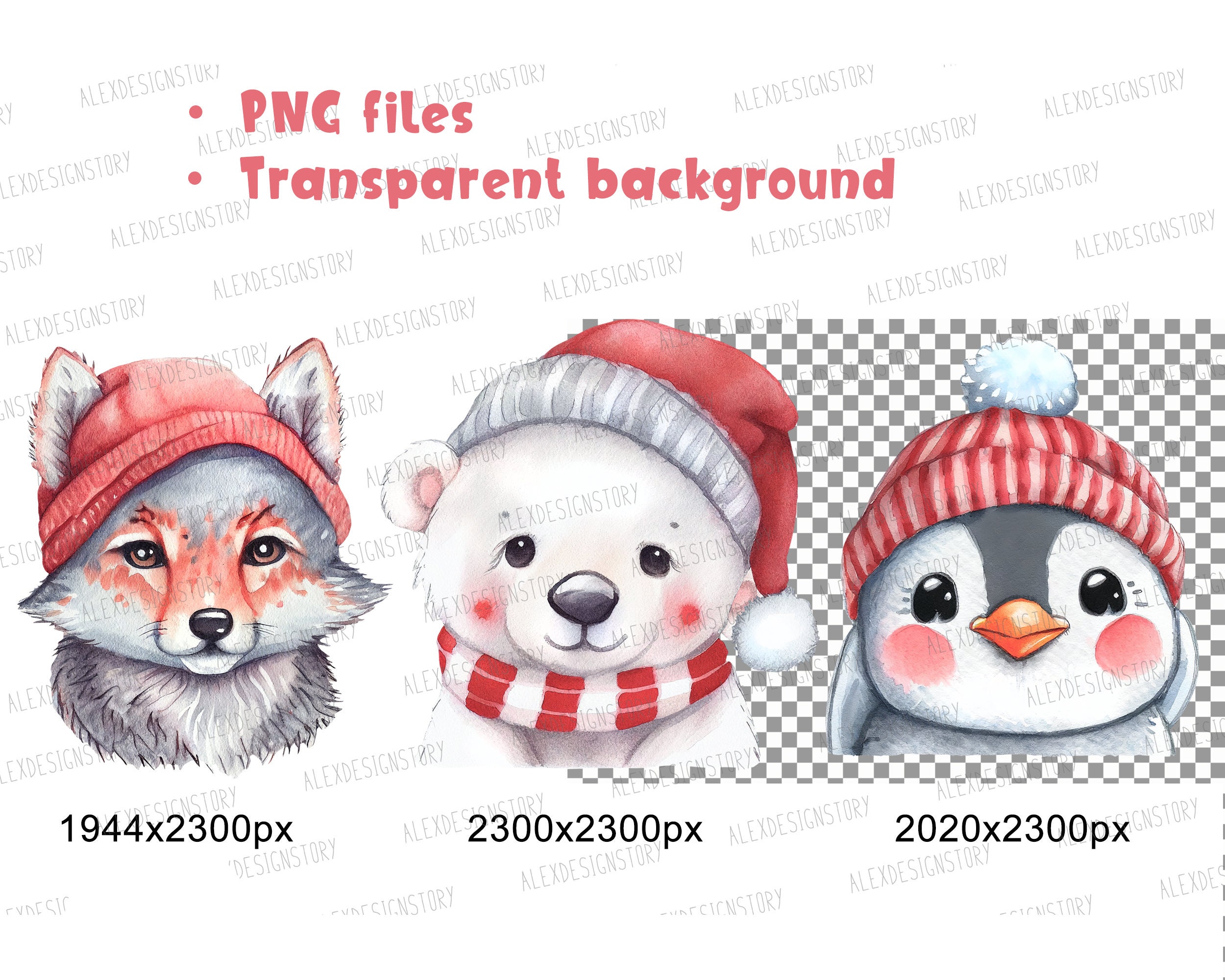 Cute Christmas Animals PNG - Watercolor Christmas Clipart, Christmas ...