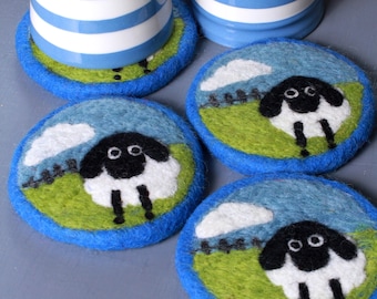 Set of 4 Felt Coasters - Flock of Sheep Coasters - White Sheep Coasters ...